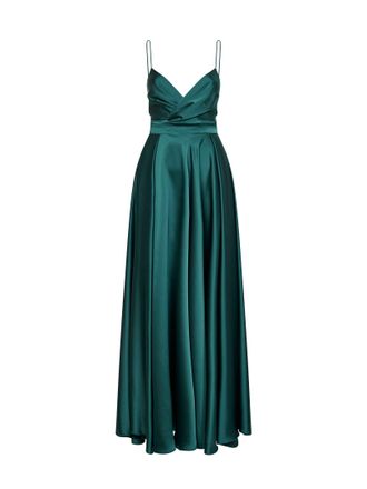 Blanca Vita Satin Crossed V-Neckline Dress - Green