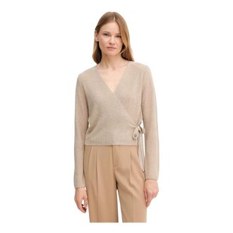 Oui V-Ausschnitt Strickjacke - - Knitwear - Damen - Beige - S