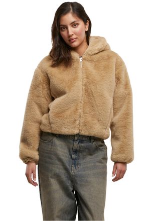 Urban Classics Damen Kapuzenjacke Ladies Full Zip Faux Fur Hoodie, Kapuzenpullover aus Kunstfell mit durchgehendem Rei&szlig;verschluss, Gr&ouml;&szlig;en XS - XL