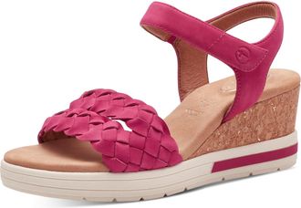 Tamaris Comfort Damen Sandalen mit Keilabsatz aus Leder Bequem, Rosa (Fuchsia), 39 EU