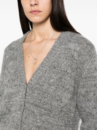 Fabiana Filippi Sequin-Embellished Wool Blend Cardigan - Grey