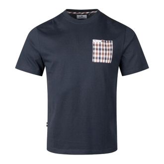 Aquascutum Karo Tasche Tee Navy-S - - Tops - Herren - Blau - L