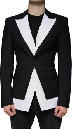 Dolce & Gabbana Homme, Vestes, Noir, Taille: L Blazer &agrave; Bordure Contrast&eacute;e