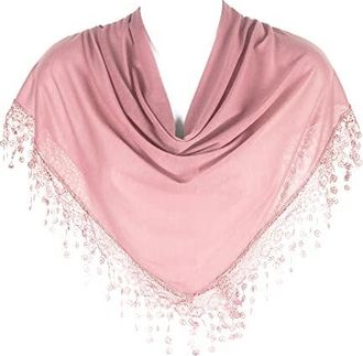 Hat To Socks Foulard Triangulaire avec Bande de Dentelles aux Fuseaux à Franges, pour les Femmes (Rose pâle)