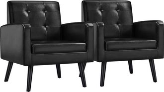 Yaheetech Ohrensessel mit bequemer Rückenlehne Polyurethan Polstersessel bis 136 kg belastbar Fernsehsessel fürs Wohnzimmer/Schlafzimmer Sessel 2er Set Schwarz