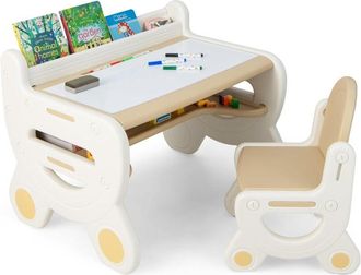 Costway Costway - Table &agrave; Dessin et Chaise pour Enfants avec 5 Stylos & Gomme, Bureau Enfants en Forme Mignon avec Espace de Rangement Cach&eacute;, Charge 30/50kg