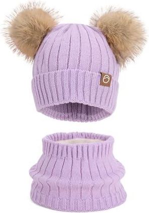 Generic Echarpe Hiver Enfant Bonnet Et DHiver Tricot&eacute;S Pour Doubl&eacute;S En Polaire Douce Et Chaude Avec Cache-Cou Pour Gar&ccedil;Ons Et Filles Par Temps Froid Basiques 