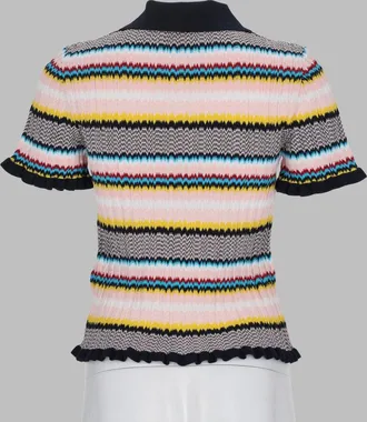 Casablanca Chevron Multicolor Viscose Polo Knit Top - Multicolor