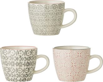 Bloomingville kleine Tassen Cecile, rosa grau, Keramik, 3er Set, 7,5cm