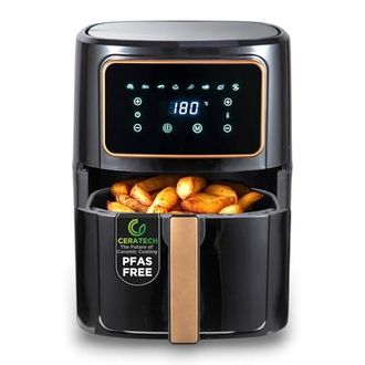 Bergner COPPERLY - PFAS-Freie Heißluftfritteuse 1800W 6.9L - 8 Kochprogramme - Air Fryer mit Keramikbeschichtung - Temperatureinstellung 80-200°C - Timer bis 