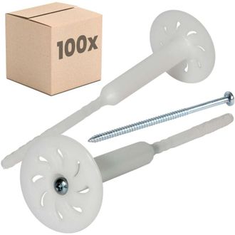 Protektor D&auml;mmstoff-Schraubd&uuml;bel f&uuml;r Fassadend&auml;mmung mit verzinkter Stahlschraube - 22cm, 100 St&uuml;ck, Wei&szlig;