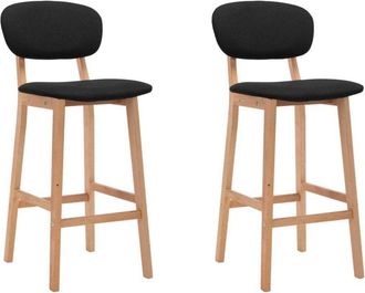 vidaXL Vidaxl - Lot de 2 tabourets de bar noir en tissu - Assise 66 cm - Repose-pied int&eacute;gr&eacute; - Pieds en bois de h&ecirc;tre massif pour stabilit&eacute;