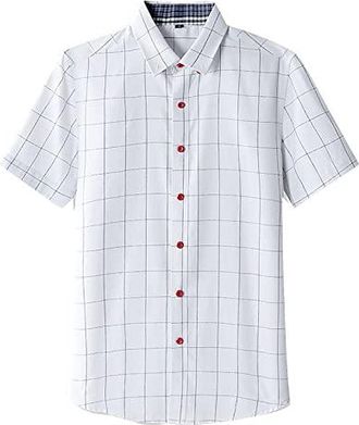 Generic Chemise &agrave; carreaux pour homme, chemise &agrave; manches courtes et col boutonn&eacute;, t-shirt &agrave; manches courtes pour le bureau, t-shirt intelligent formel pour ho