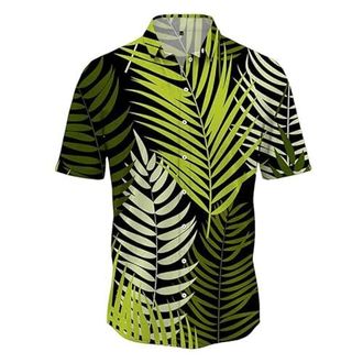 Keephen Feuilles Impression 3D Boutonn&eacute;e Chemise pour Femmes Hommes Nouveaut&eacute; Hawaiian Chemises Manches Courtes Plage Aloha Chemise