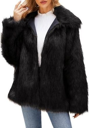 Generic 2026 Vestes dhiver pour femmes, manteaux dhiver &agrave; manches longues, poches &agrave; revers, veste en polaire, v&ecirc;tements dext&eacute;rieur d&eacute;contract&eacute;s, Noir, XXL