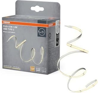 Osram FLEX COB flexibler LED-Lichtstreifen mit gleichm&auml;&szlig;ig heller Lichtausgabe, 1.5M, 830 warmwei&szlig;, 1,5W, mit Typ-C-Stecker, IP20, LED nicht austauschbar