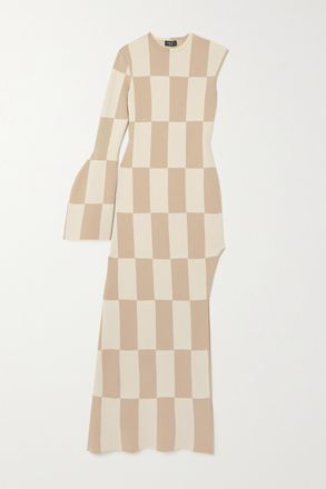 A.W.A.K.E. Asymmetrisches Maxikleid Aus Kariertem Strick - Neutral