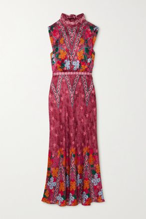 Saloni Fleur Midikleid Aus Bedrucktem Seiden-crêpe - Lila