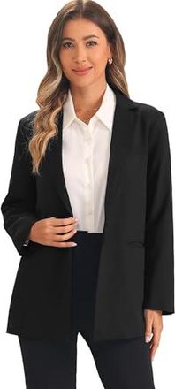 Allegra K Blazer Décontracté Femme à Manches Longues Devant Ouvert avec 1 Bouton et 2 Poches Veste de Bureau Chic et Élégant Costume daffaires Noir S