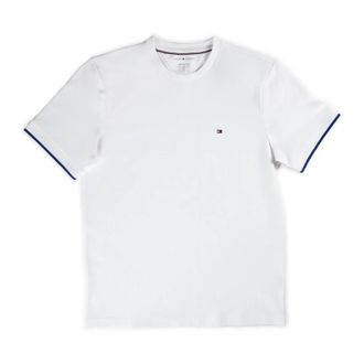 Tommy Hilfiger Homme, Tops, Blanc, Taille: S T-shirt en coton avec poignets bleus