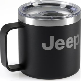 Jeep Edelstahl-Tasse, 400 ml, mit gratis Aufkleber-Packung, doppelwandig, kupferisoliert für heiße und kalte Getränke, pulverbeschichtet, spritzwassergesch