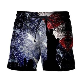 Generic Short de bain pour homme - Motif paysage d&eacute;t&eacute; - Drapeau national - Impression num&eacute;rique avec taille &eacute;lastique - Style d&eacute;contract&eacute; - Tendance - Short d