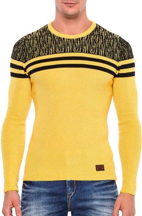 Cipo & Baxx Herren Pullover - Stylischer Strickpullover im modernen Design mit hohem Perfekt f&uuml;r Freizeit, Alltag & Coole Streetwear Outfits - CP199 Gelb Schwarz 