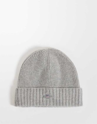 GANT Beanie mit Schildlogo aus Wolle in Grau