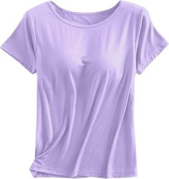 Generic D&eacute;bardeur de sport pour femme avec soutien-gorge int&eacute;gr&eacute; mignon &agrave; manches courtes sans manches Y2K - Pour course &agrave; pied, col rond, printemps - D&eacute;barde