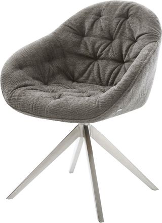 DELIFE Esszimmerstuhl Gaio-Flex Kreuzgestell breit Edelstahl Bouclé Soft Schlamm 360° drehbar Wippfunktion