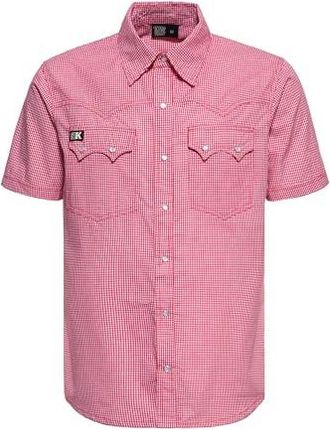 King Kerosin Chemise pour homme | Manches courtes | Chemise western | Cowboy | R&eacute;tro | Vintage | 50S | Rockabilly | Coton | Poche poitrine | Boutons pression, roug