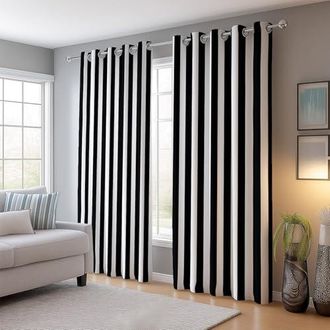 Generic Occultants Chambre Rayures Noires et Blanches Simples et Classiques Imprimé Rideau À Oeillets, Chambre Enfant Décoration De Fenêtre 91.5L X 214H cm (2
