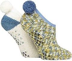 SockShop Femme souple Chaussettes - Pompons Mary Jane &Agrave; motifs Chaussettes avec poign&eacute;es antid&eacute;rapantes 2 Paires Taille 37-42 Mousse espagnole 37-42