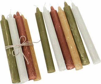 Loberon Kerze 12er Set Bauceau - Rustikales Finish - von Hand Veredelt - Durchgef&auml;rbt & Geruchsneutral - Stabkerzen - Paraffinwachs, rosa/hellgr&uuml;n/Creme