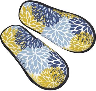 Generic Pantoufles DH&ocirc;tel Fleur Dahlia Bleu Jaune L&eacute;gers Hiver Pantoufles Antid&eacute;rapant Chaussons Maison Pour Voyage Femmes H&ocirc;tel M