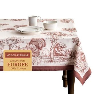 Maison d'Hermine Maison dHermine Holy Jouy - Brown Nappe Rectangle 100% Coton pour Cuisine, Salle à Manger, Style Ferme, pour Fêtes, Mariage, Thanksgiving, Noël (Recta
