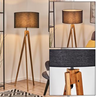 HOFSTEIN Stehleuchte Flemming, Stehlampe aus Metall/Holz im modernen Boho-Design, Schirm aus Stoff, &Oslash; 50 cm, 152 cm, E27, mit Fu&szlig;schalter - Wohnzimmer, Schlafz
