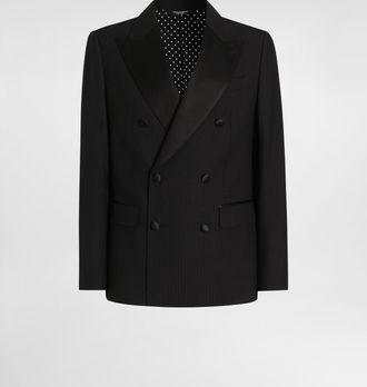 Dolce & Gabbana Double-breasted Sicilia Light Jacket In Striped Jacquard - Mann Anz&uuml;ge Und Blazer Schwarz 54