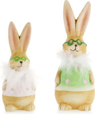 Com-Four 2X Deko Aufsteller für Ostern, Bunte Osterhasen mit Brille, Osterdeko zum Hinstellen, Osterdekoration aus Keramik (2 Stück - 14cm + 19cm grün)