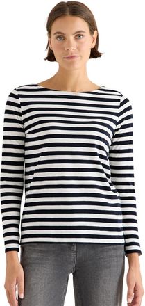 Cecil Damen 3227274 Gestreiftes Basic Shirt, Vanilla White, X-Small