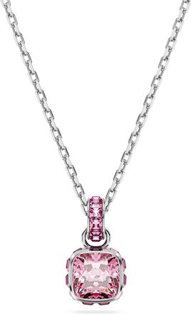 Swarovski Birthstone Anhänger Oktober, Rosafarbene und Rhodinierte Damenhalskette mit Swarovski Kristallen