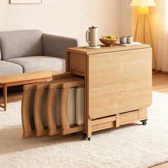 Generic Platzsparender Klapptisch mit St&uuml;hlen, Set aus Massivholz, ausziehbar, mit Schublade for Wohnzimmer, K&uuml;che und Restaurant