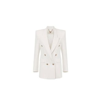 Elisabetta Franchi Femme, Vestes, Blanc, Taille: 42 FR Blazer en crêpe ivoire avec boutons dorés