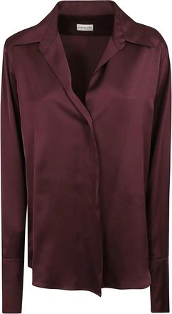 Dries Van Noten Femme, Blouses et Chemises, Rouge, Taille: 38 FR Silk Satin V-Neck Shirt