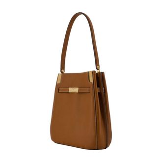 Tory Burch Womens Lee Radziwill Bucket Purse - Tory Burch Leather Brown Calfskin Bags Handbags-Purses