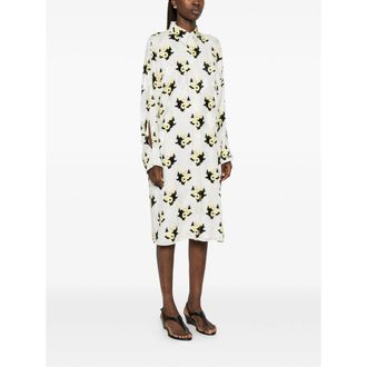 Fendi Floral Print Silk Shirt Dress - White