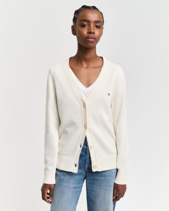 GANT Damen Classic Strickjacke aus Baumwolle (XXXL) CREAM