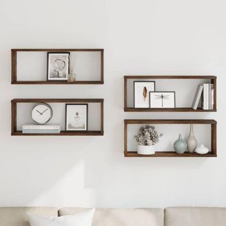 vidaXL &Eacute;tag&egrave;res murales cube 4 pcs Ch&ecirc;ne fum&eacute; 60x15x23 cm Bois vidaXL