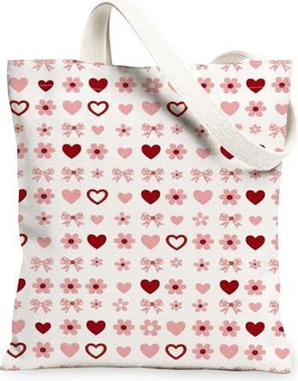 Generic Sacs fourre-tout en toile florale de Saint-Valentin, motif coeur, sacs d&eacute;picerie r&eacute;utilisables, l&eacute;gers et lavables en toile pour Gy, p&ecirc;che, 13x15 Inch