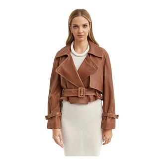 Nour Hammour Nour Hammour, Femme, Vestes, Brun, Taille: 42 FR Hatti Cropped Leather Jacket